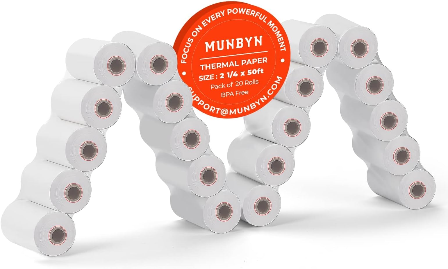 MUNBYN Thermal Paper Roll 2-1/4" x 50' ft, 20 Rolls BPA Free Receipt ...