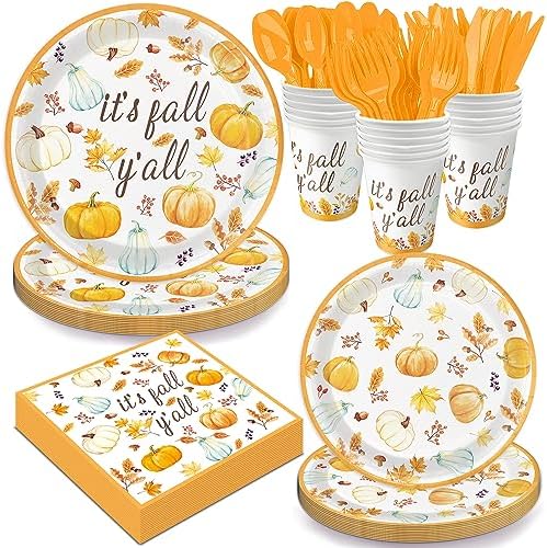 Amazon.com: Oigco 168 PCS Fall Party Plates and Napkins Party Supplies ...