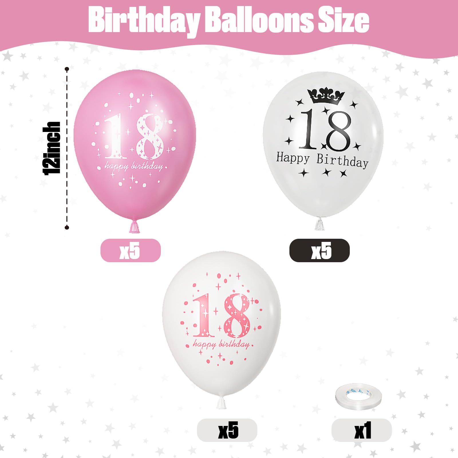 Snapklik.com : Happy 18th Birthday Balloons For Girls, Pack Of 15 Pink ...