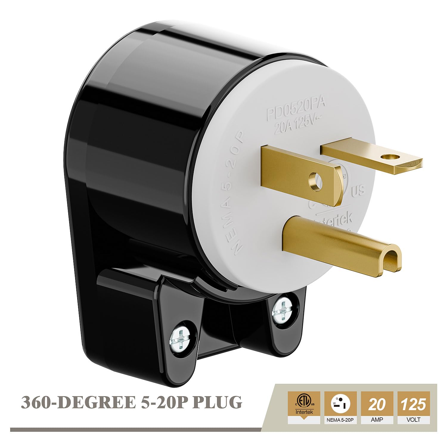 Snapklik.com : USA 3-Prong Male AC Plug, Right Angle ETL Nema 5-20P 3 ...