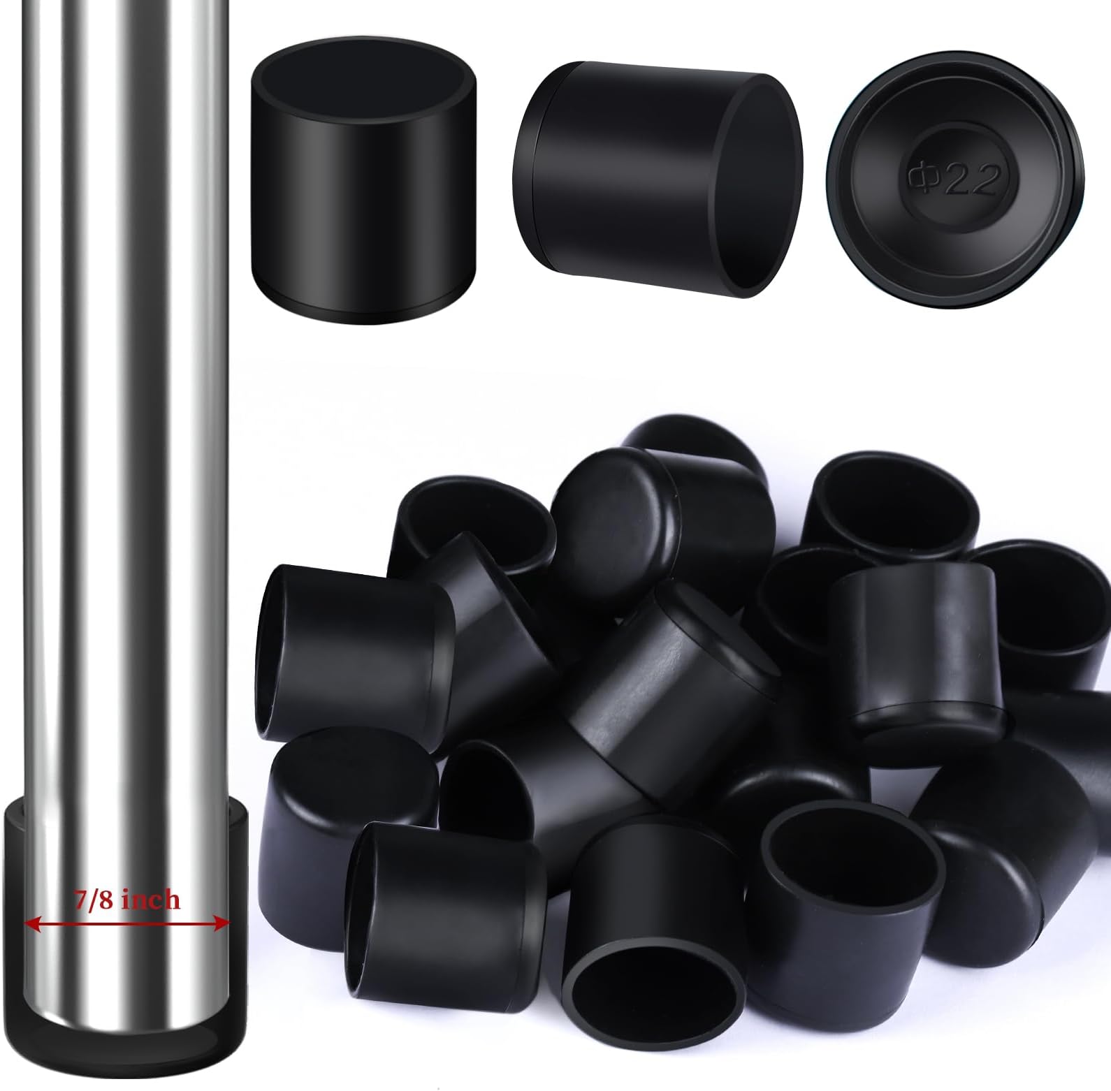BCP 16pcs Black Color Round Table Chair Rubber Leg Tips Caps, 7/8 Inch ...