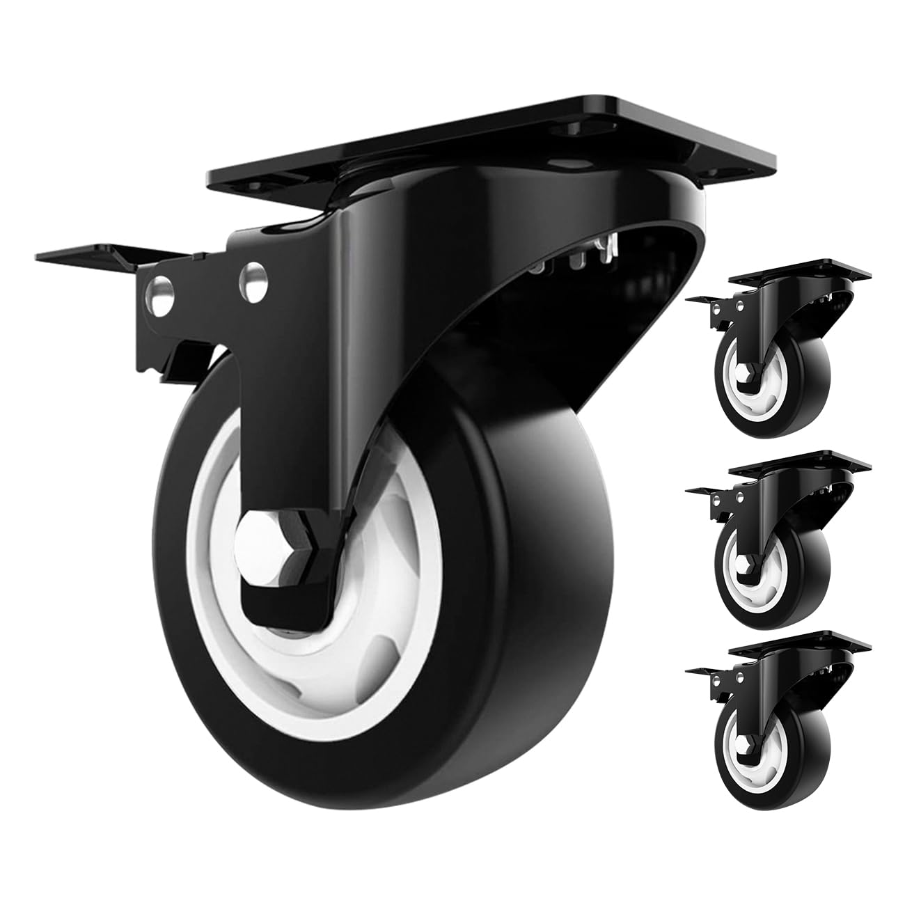 3" Black Heavy Duty Caster Wheels Set of 4 – Premium Swivel Casters ...
