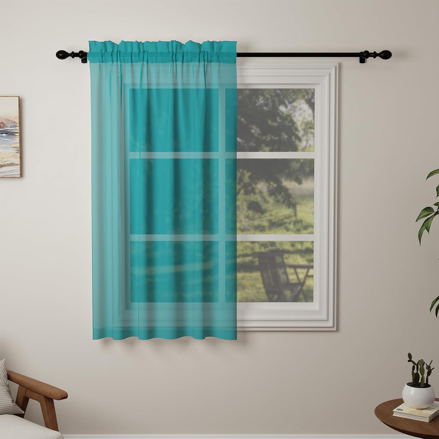 Pacok Teal Voile Curtains, 45 Drop Net Curtain for Windows, Rod Pocket ...