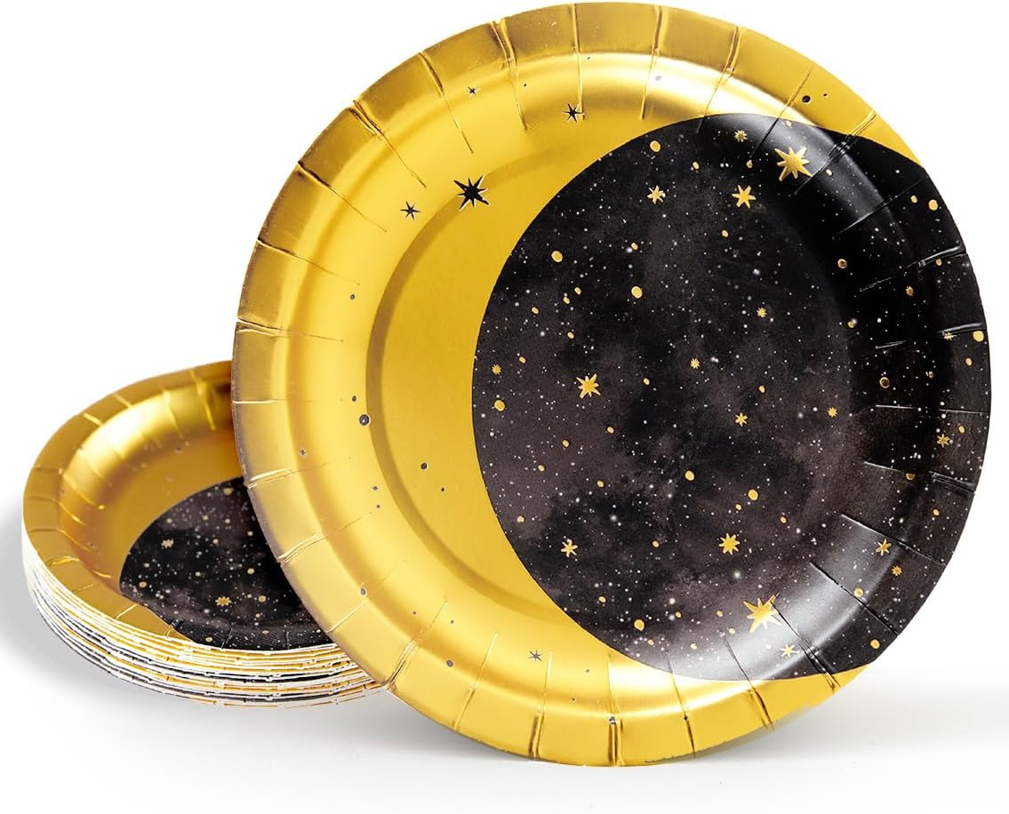 Amazon.com: Cheerland Gold Metallic Foil Star and Moon Paper Plates for ...
