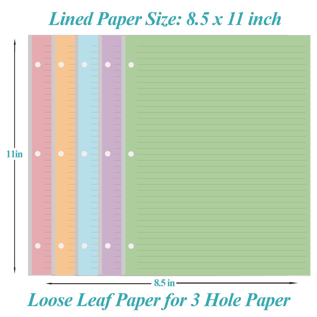 Snapklik.com : (3-Pack) Colorful 3 Hole Lined Paper - 300 Sheets/600 ...