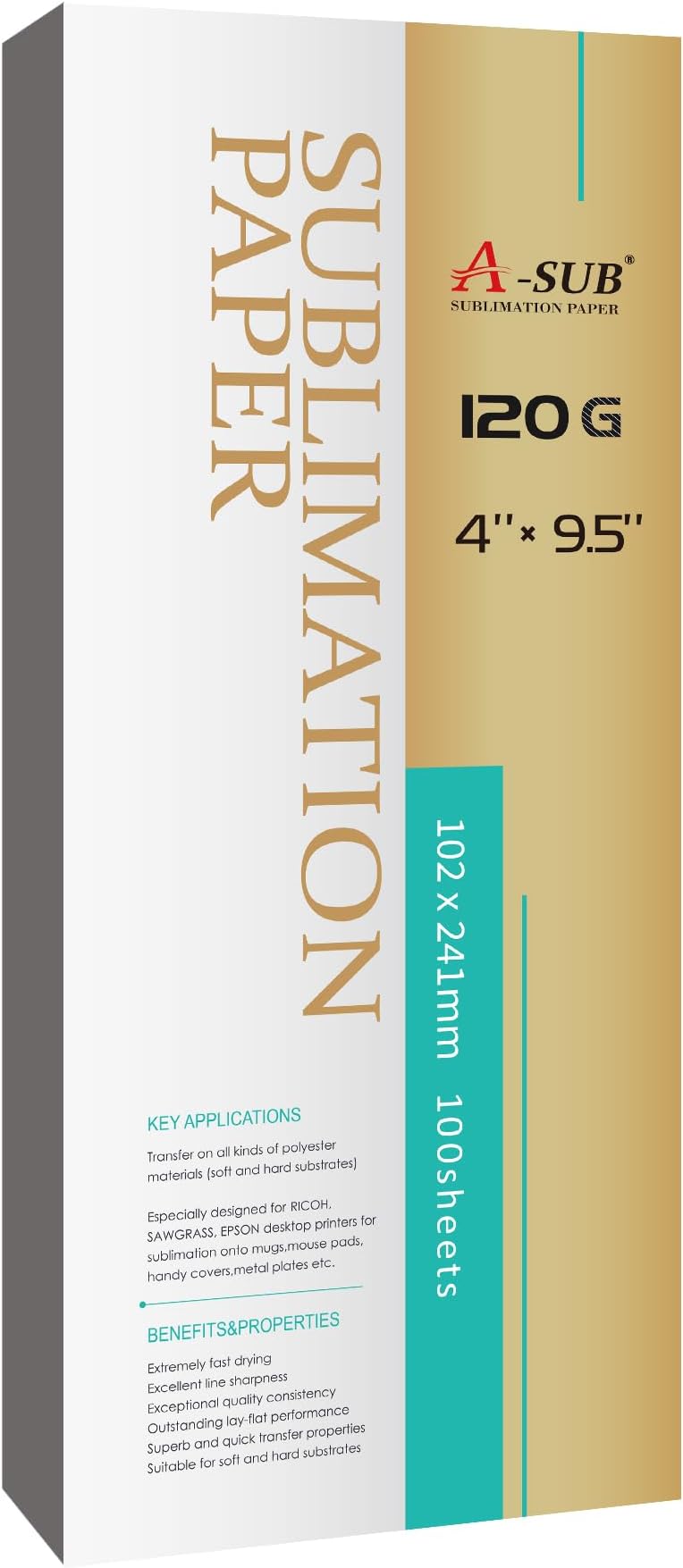 A-SUB Sublimation Paper for Mug Size 120gsm 4x9.5'' 102x241mm 100 ...