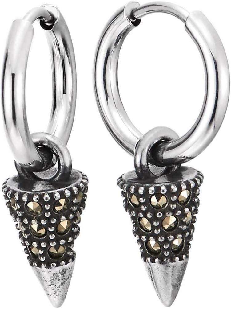 Amazon.com: Steel Hoop Earrings with Spike Cones Textured Dark Crystal ...