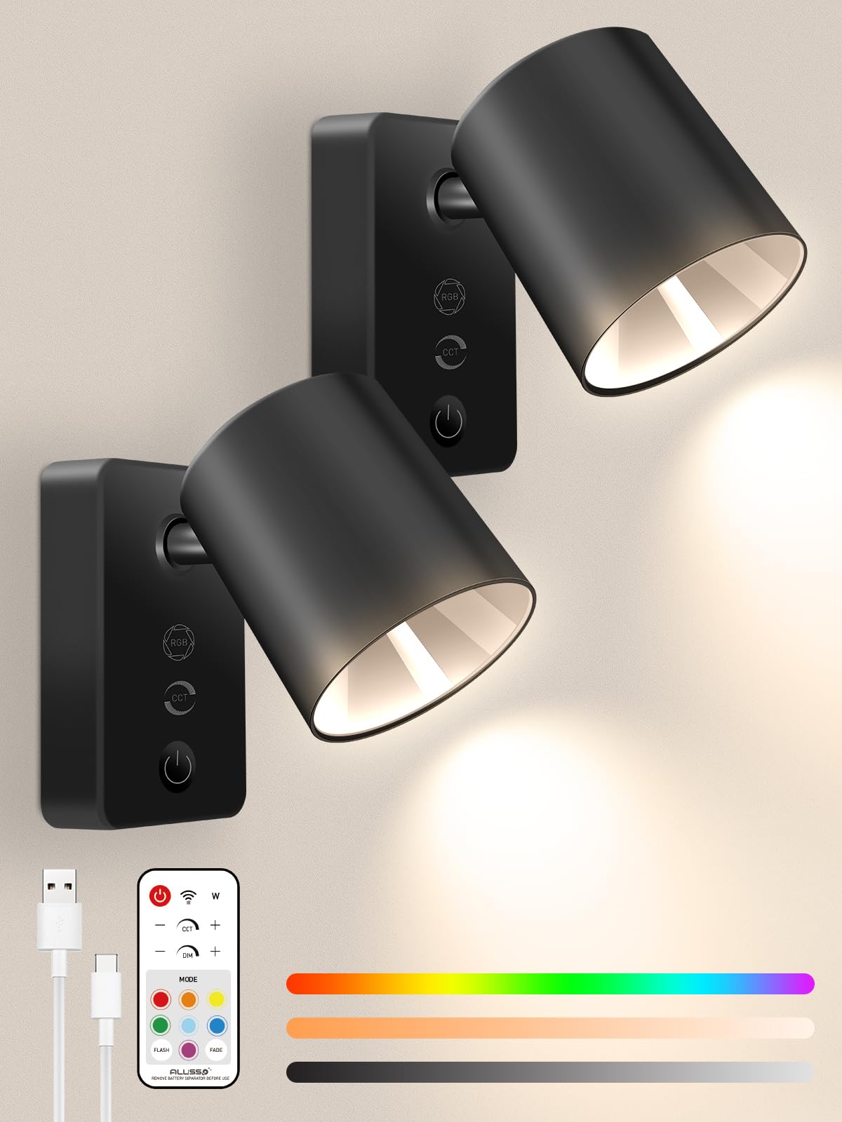 ALUSSO LIGHTING LED Wall Sconce Set of 2, 4CCT & Dimmable & RGB ...