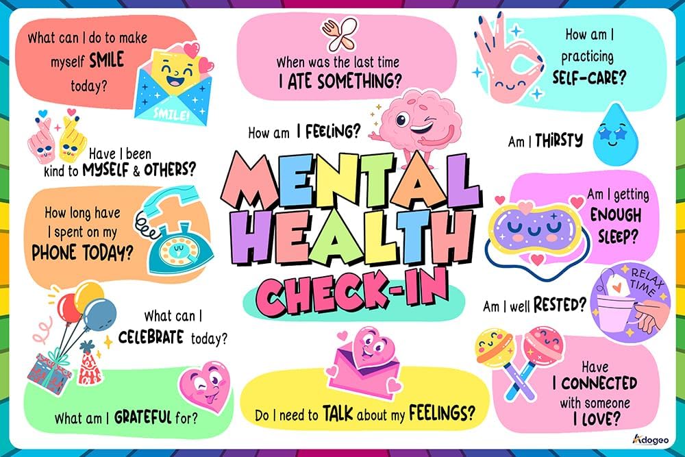 Amazon.com: Mental Health Check-In Posters for Kids- Positive Wall Art ...