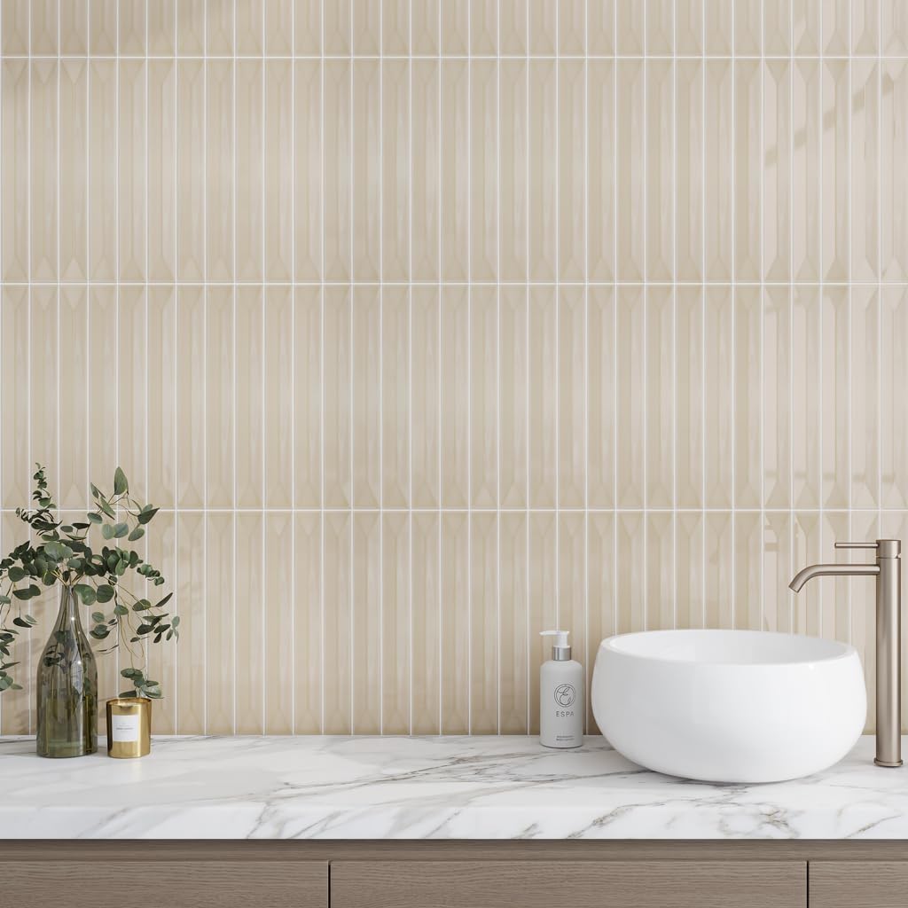 Alabaster Beige Glossy Deco Ceramic Subway Tile – 2" x 16" – 40 Pieces ...