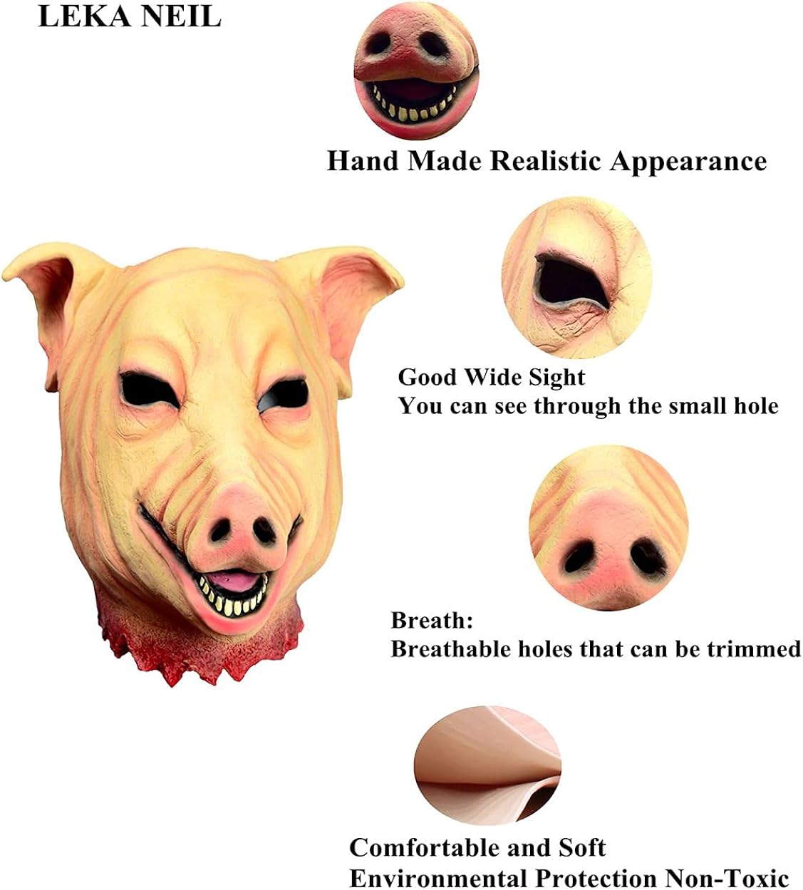 Buy Pig Mask Scary Animal Latex Mask Halloween Costume Cosplay Props ...