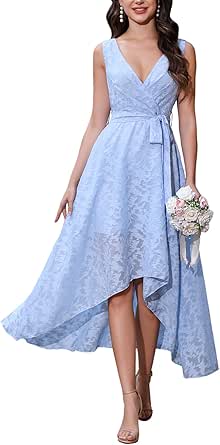 Amazon.com: Mikethon Women's Elegant Wedding Guest Dress with Belt Sleeveless A Line High Low ...