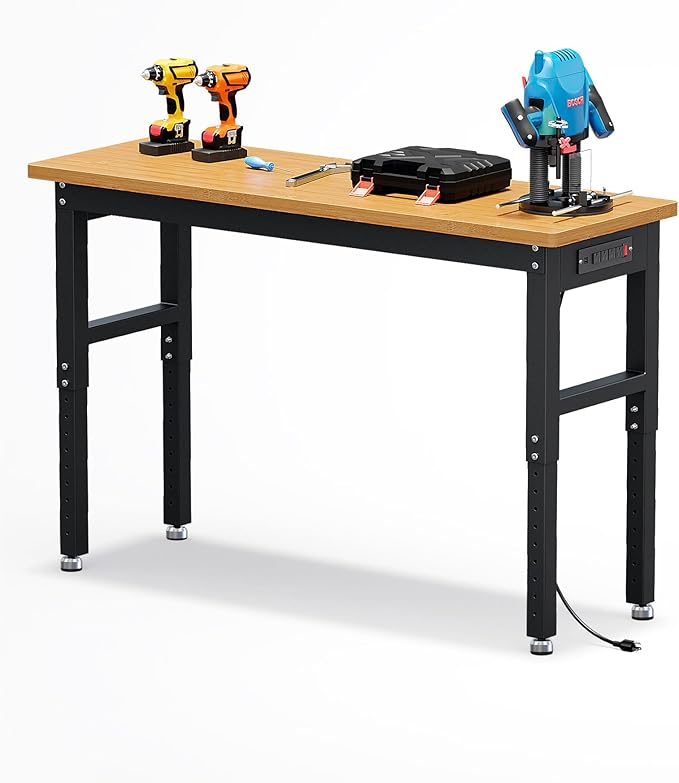 60 Inch Work Bench, 2200 LBS Capacity Solid Wood Top Garage Workbench ...