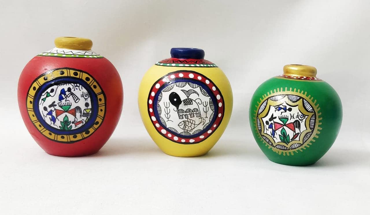 Buy SHIVAE Essentiel Terracotta Pots, Warli Hand Painted, Home ...