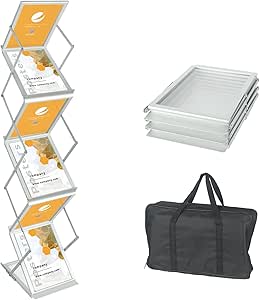 HUAZI Literature Rack Brochure Stand Foldable Catalog Rack Portable 6 Pockets with Carrying Bag ...