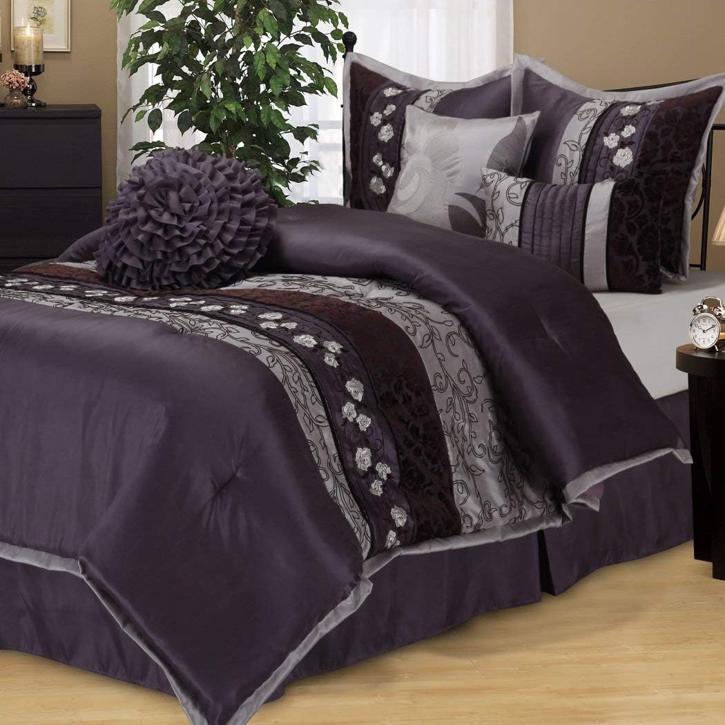Amazon.com: OS 7 Piece California King Luxurious Purple Comforter Set ...