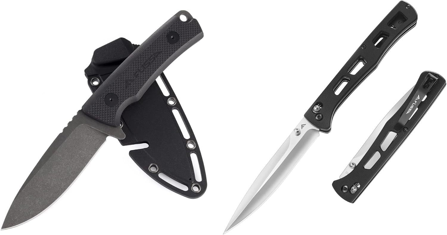 Amazon.com : FLISSA Folding Pocket Knife, Fixed Blade Hunting Knife ...