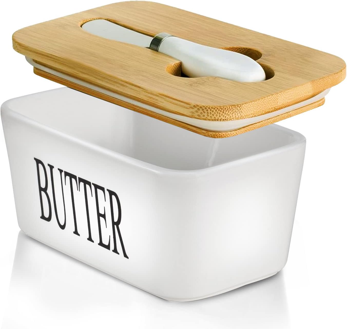 Amazon.com | ENERFLAT Butter Dish with Lid – Elegant Ceramic Butter Holder for Countertop, Wide ...