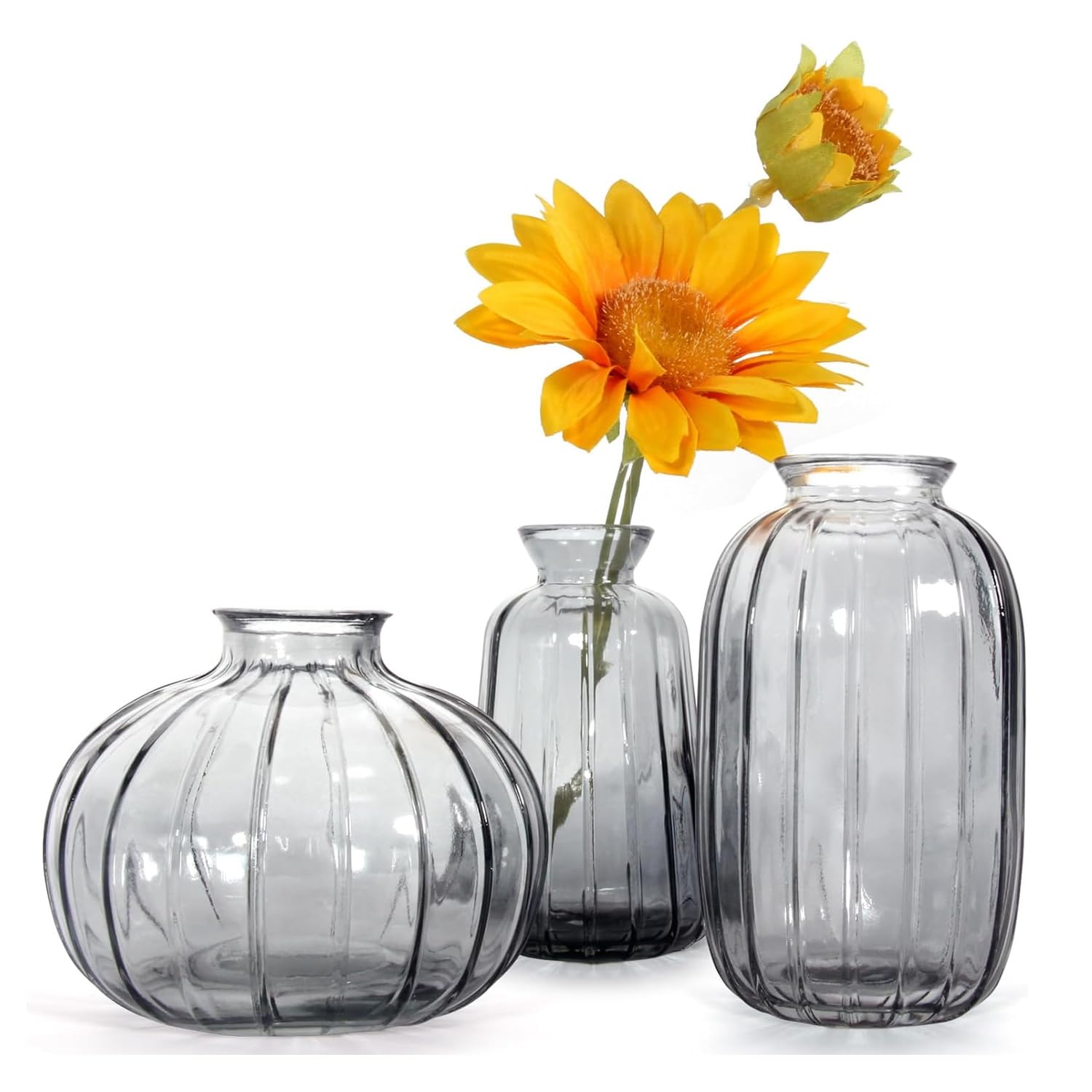 Buy Ekhasa 100% Crystal Grey Glass Bud Vases Flower Pots for Home ...