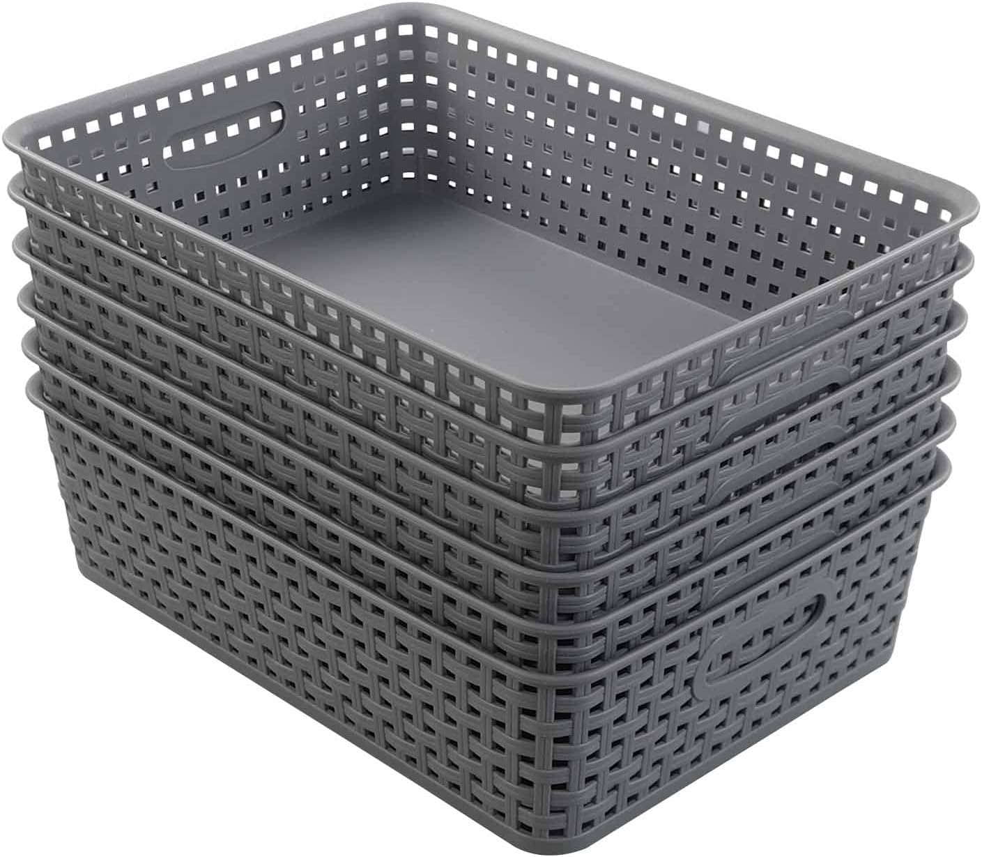 Zerdyne Set of 6 Large Plastic Storage Basket Tray, Gray Shallow ...