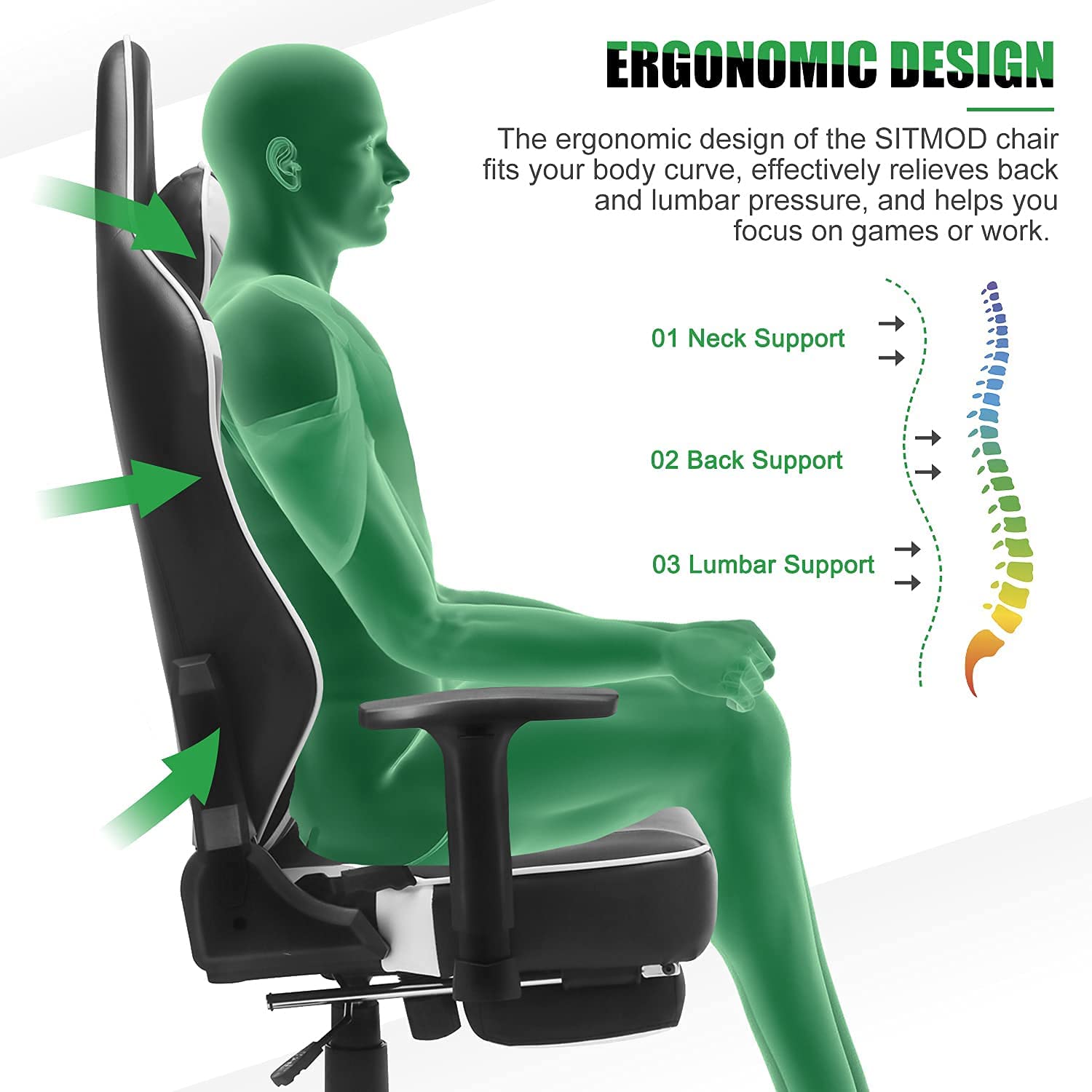 sitmod White Gaming Chair with Massage Video Gaming Chairs for Adults ...