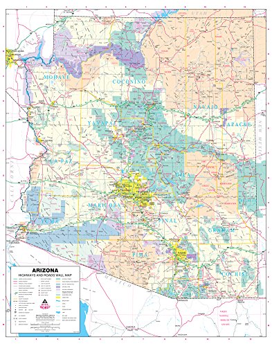 Arizona Highways and Roads Large Wall Map Dry Erase Laminated: Phoenix ...