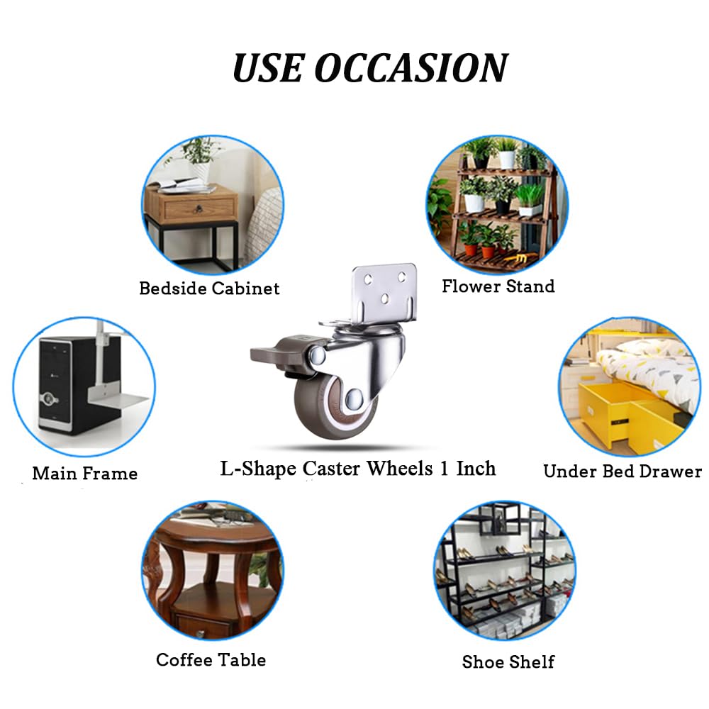 Snapklik.com : WANLIAN 1 Inch L-Shaped Plate Caster Wheels, Heavy Duty ...
