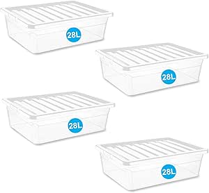 RelianceUK 4 X 28L Underbed Storage Boxes with Lids | Plastic Storage ...