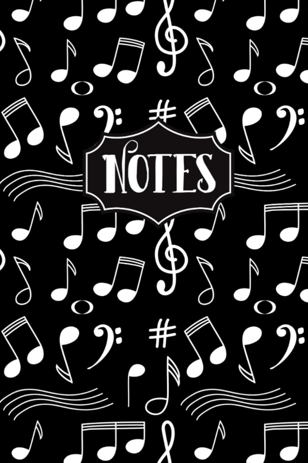 Amazon.com: Notes: Music Notes Pattern Black Background 6"X9" 120 Blank ...