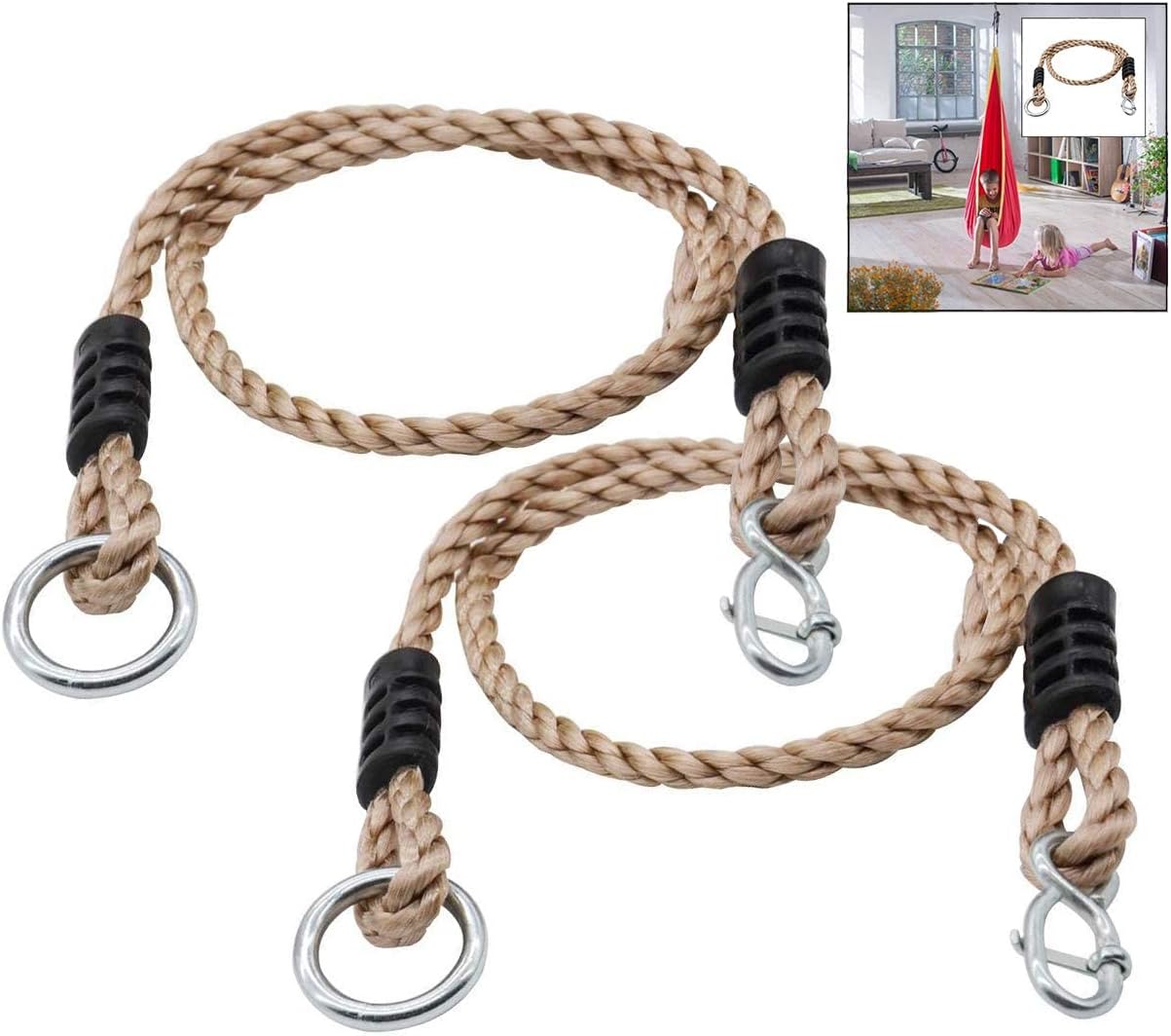 LHKJ 2 Pcs Adjustable Swing Ropes Heavy Duty Hanging Nylon Rope Holds ...