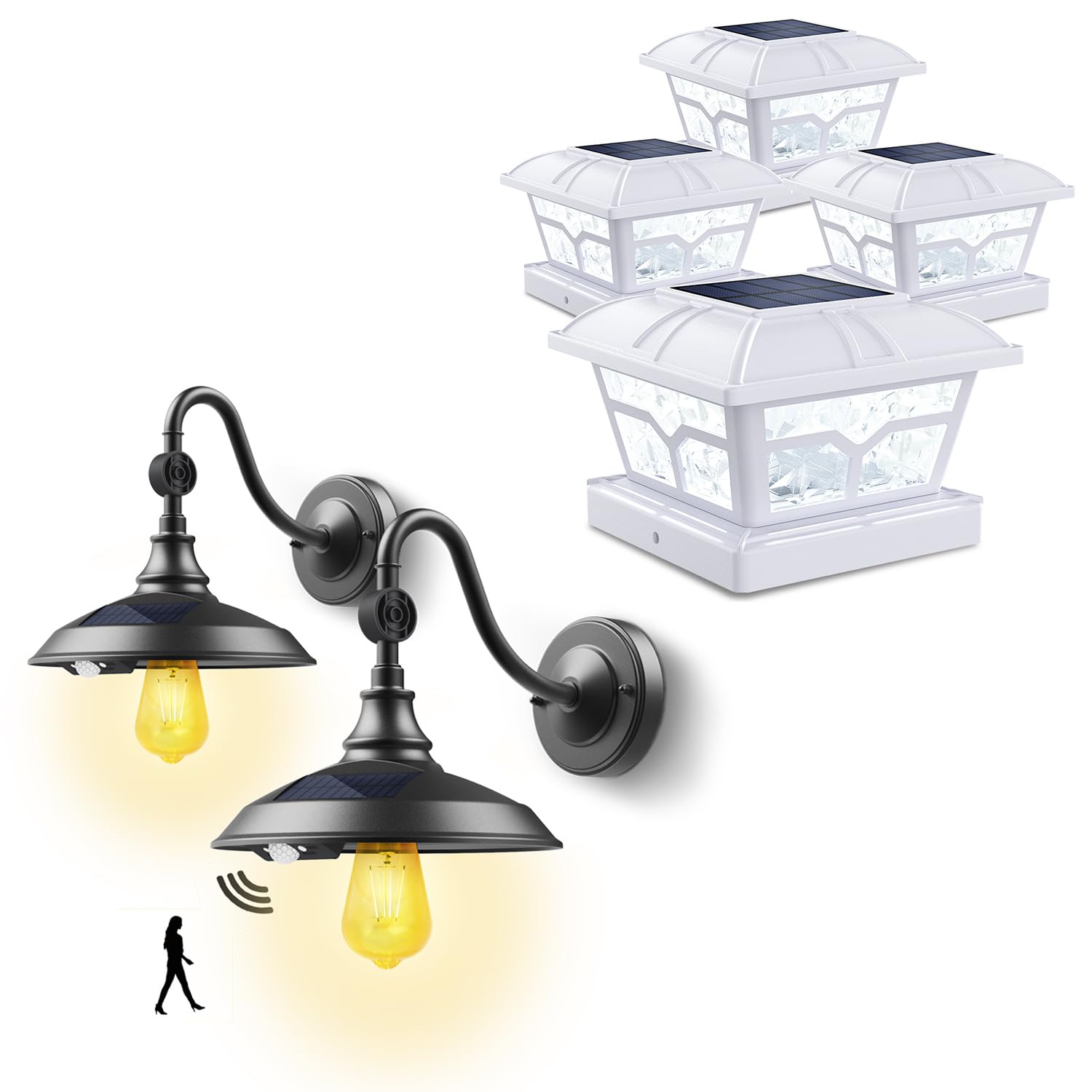 SIEDiNLAR Solar Post Cap Lights Outdoor & Solar Barn Light Outdoor with ...