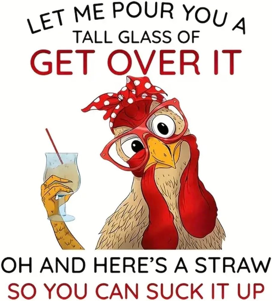 Amazon.com: 1 Sheet Funny Rooster Iron on Transfer, GET Over IT DIY Patch.
