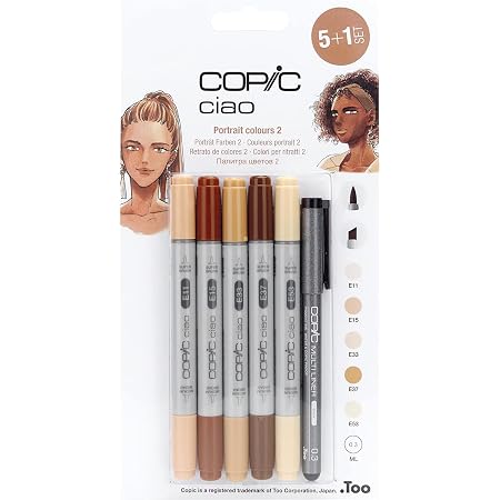 Copic Ciao 5+1 Marker Set - Skin Tones (Pack of 5 + Multiliner Pen ...