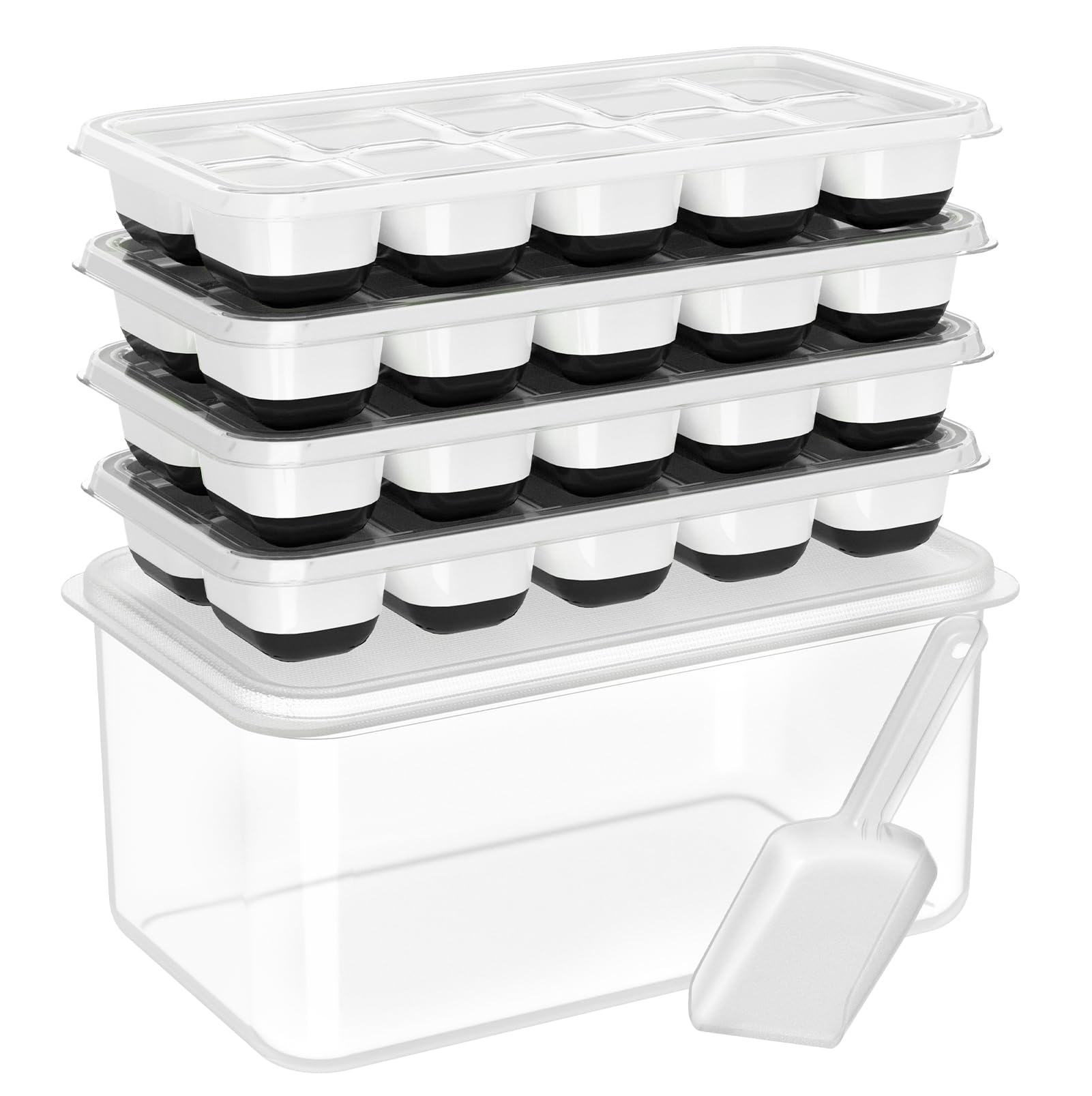 Amazon.com: DOQAUS Ice Cube Tray with Lid and Bin, 4 Pack Silicone ...