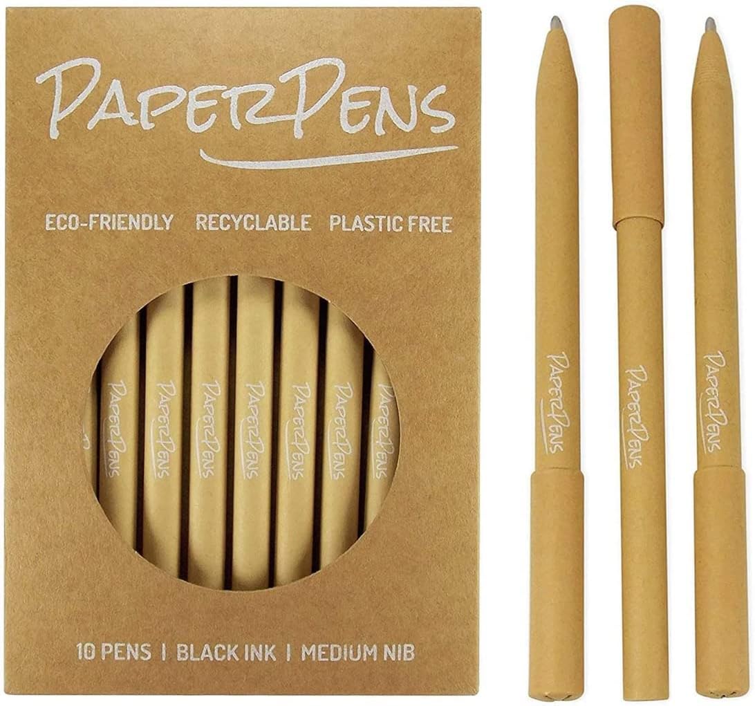 PaperPens Eco Pens | Multipack of 10 Black Ink No Plastic Biros with ...