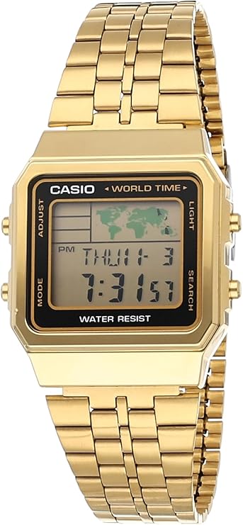 Men's Gold-Tone Casio World Time Stainless Steel Watch A500WGA-1 ...