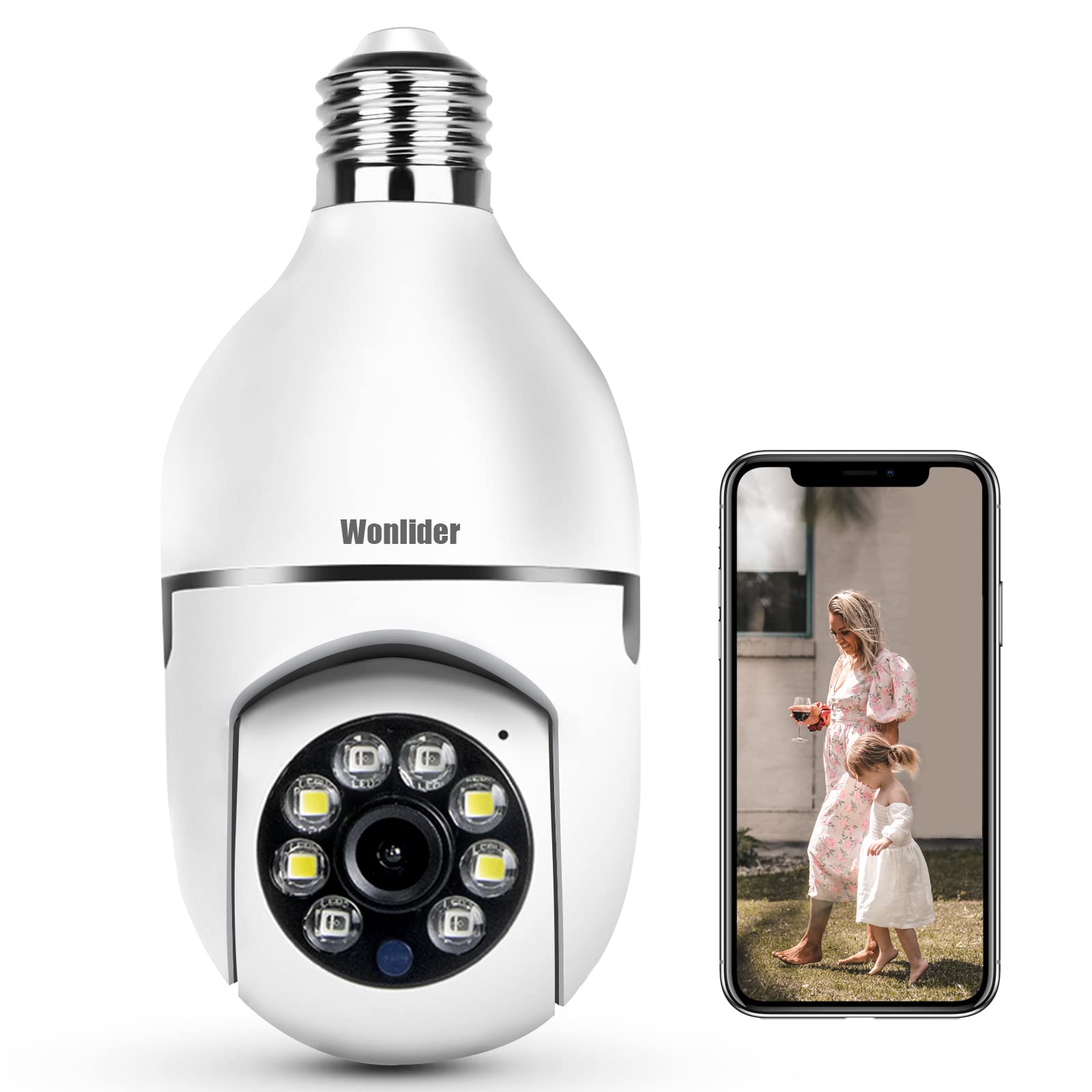 Wonlider Light Bulb Camera, 360 Degree Pan/Tilt 2MP Bulb Security ...