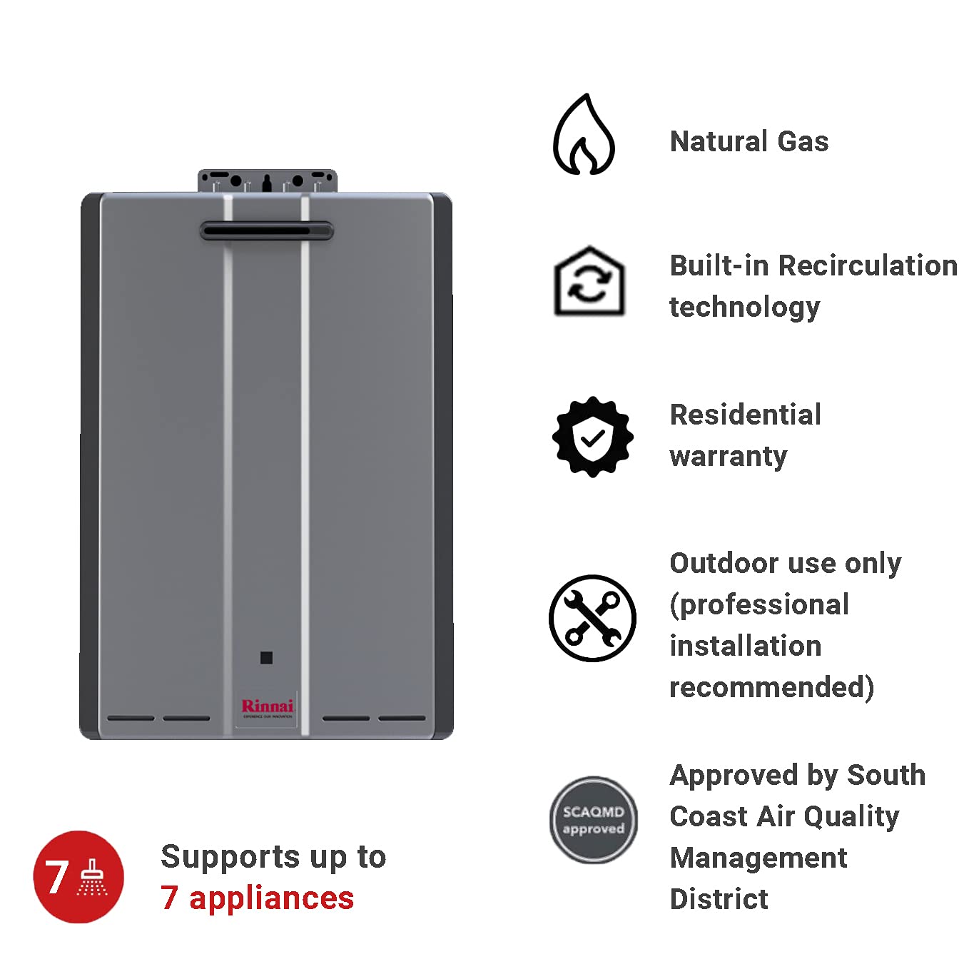 Rinnai RU199eN Condensing Tankless Hot Water Heater, 11 GPM, Natural ...