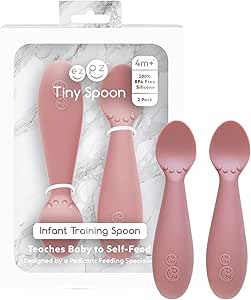 Amazon.com: ezpz Tiny Spoon (2 Pack in Blush) - 100% Silicone Baby Spoon for Baby Led Weaning ...