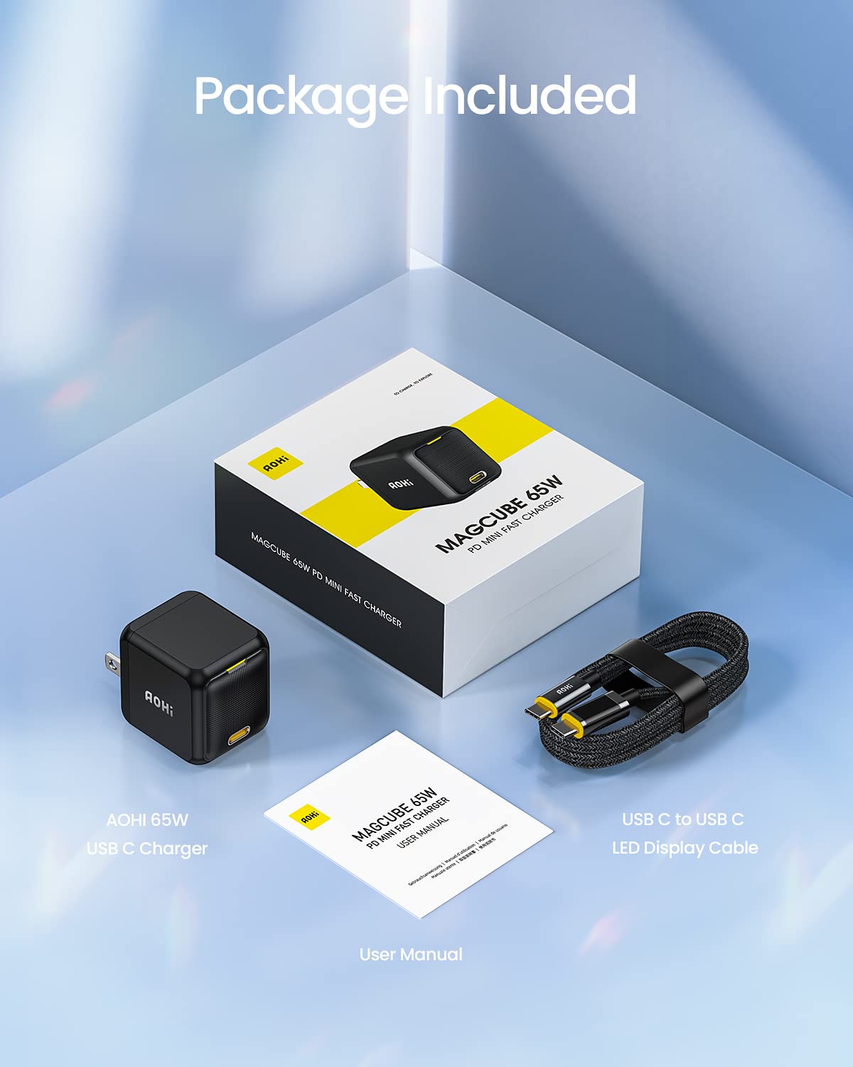 AOHI 65W PD USB C Charger, GaN+ Magcube Mini Fast Wall Charger Power ...