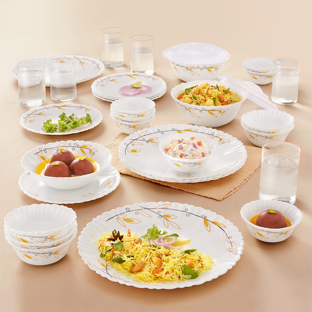 Larah by Borosil Bella Silk Floral Series Opalware Dinner Set with ...