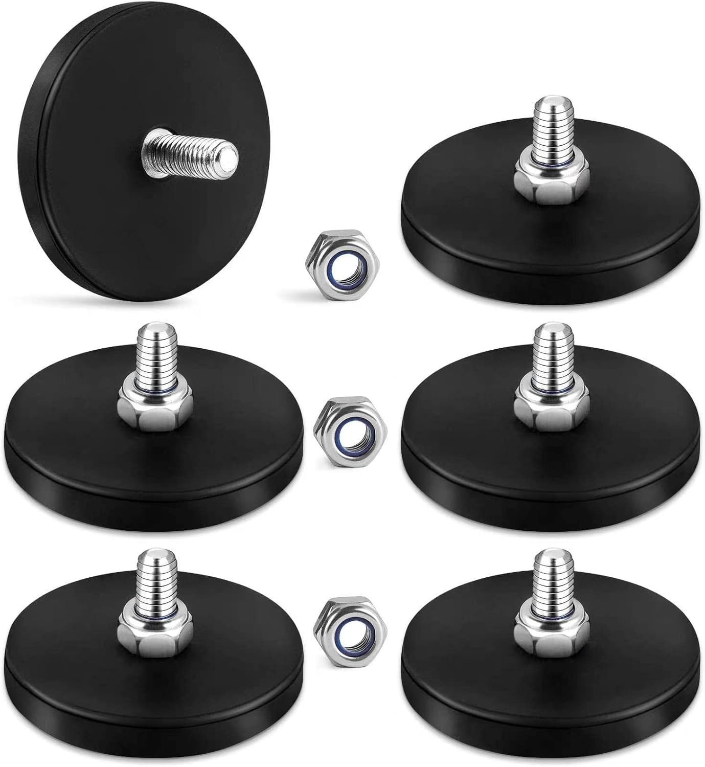 6 Pack Rubber Coated Magnets, Magnet Base with M6 Threaded Studs ...