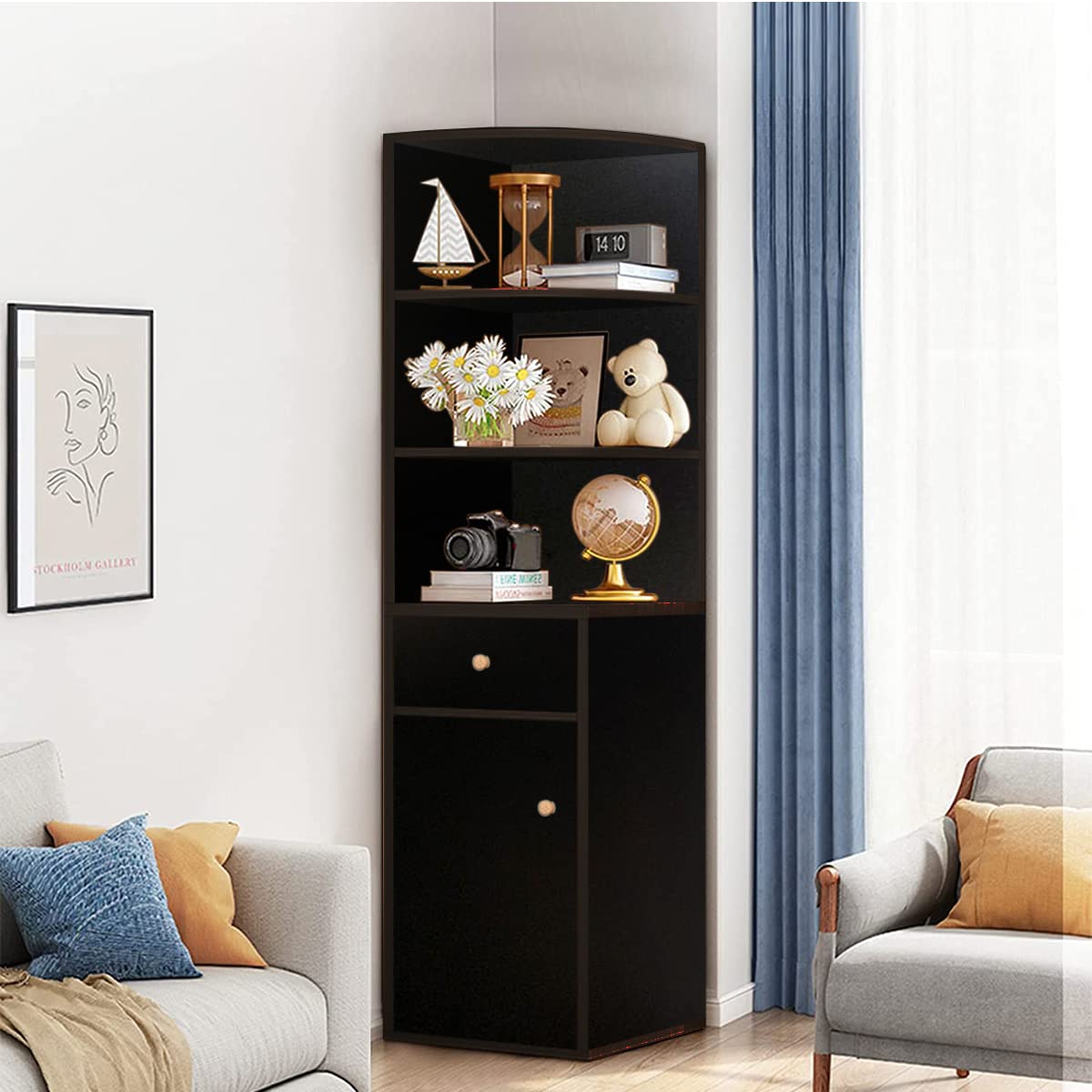 Kawachi Wooden Living Room, Bedroom Corner Cabinet with Drawer Triangle ...