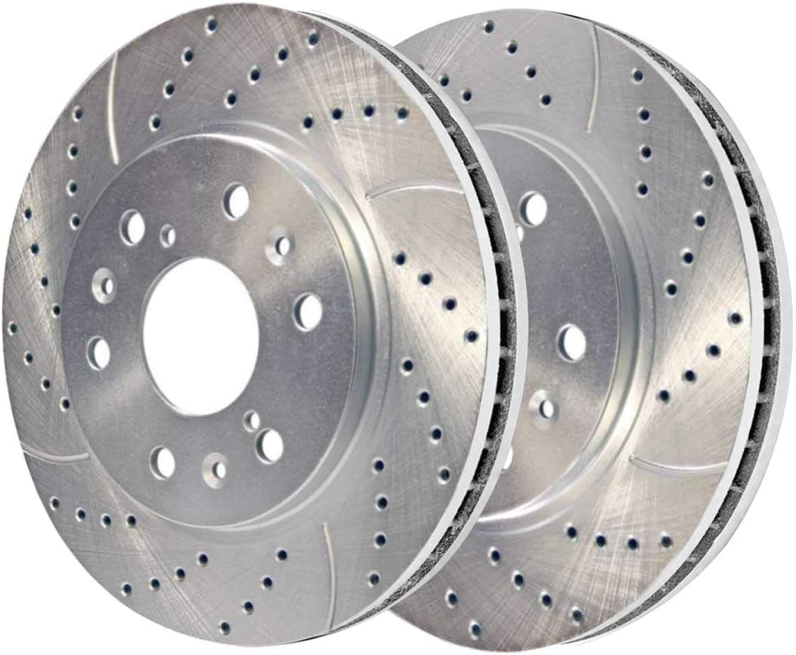 AutoShack Front Drilled Slotted Brake Rotors Silver Pair of 2 Driver ...