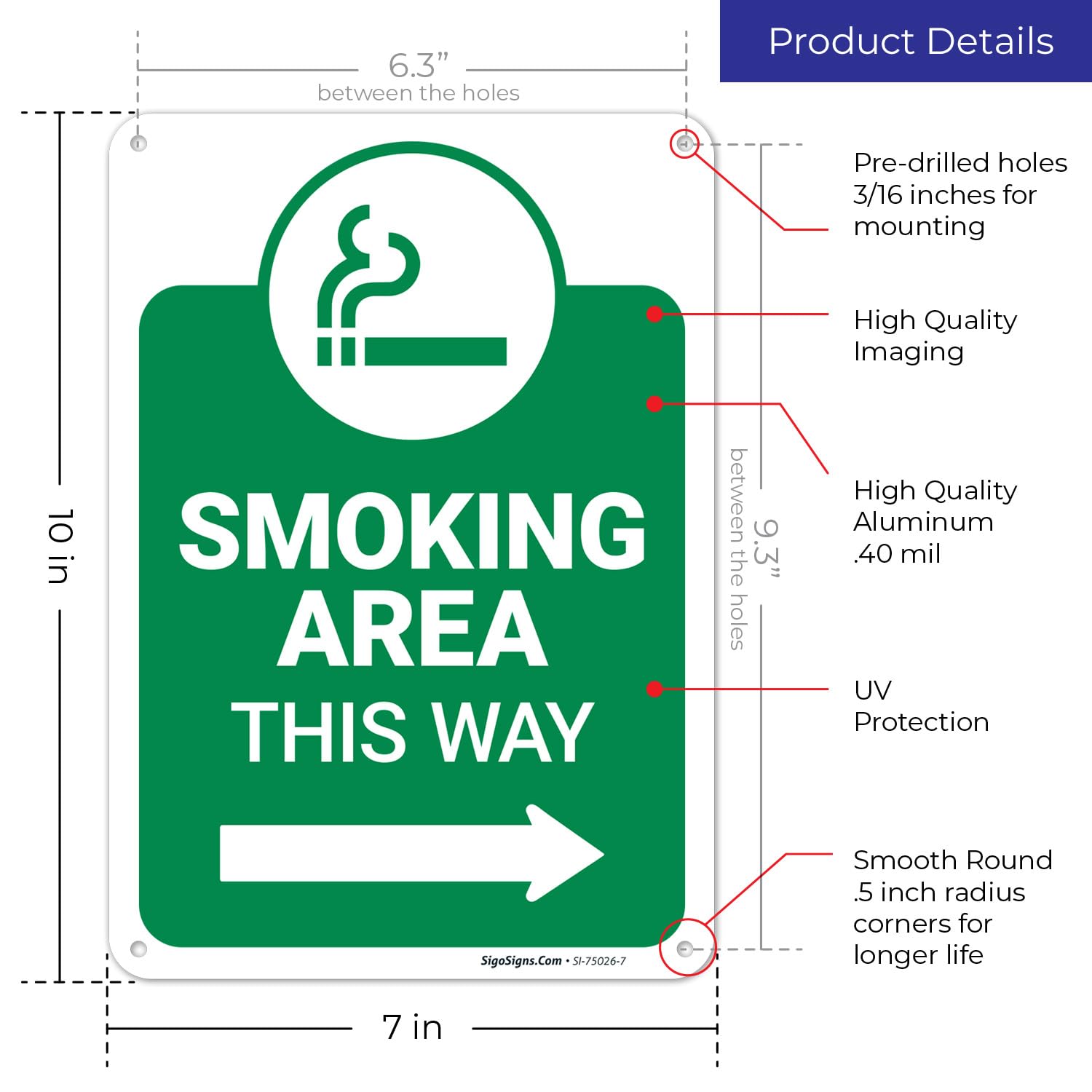 Designated Smoking Area Arrow Right Ssp009 Sign Notice: Designated