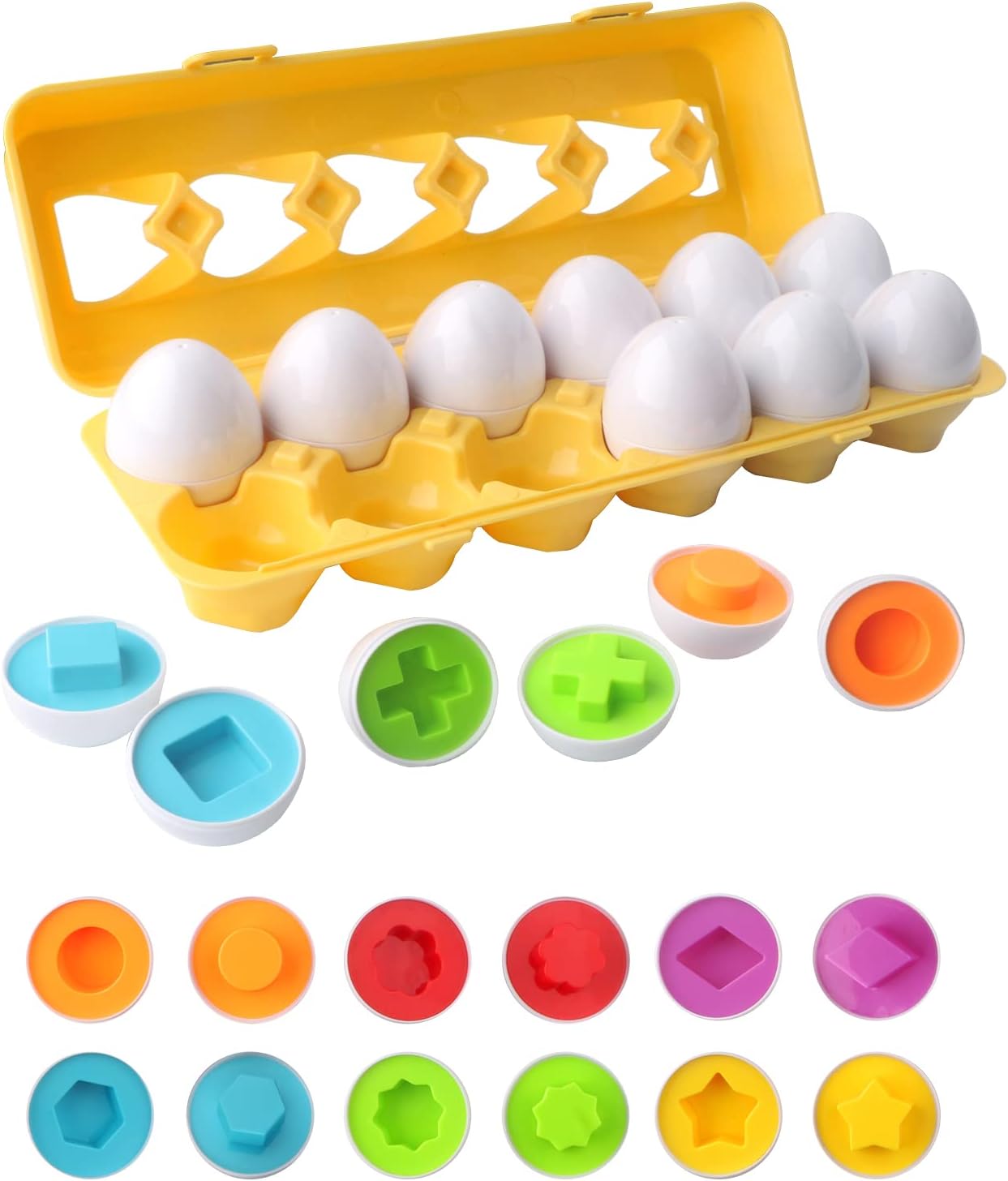 Coogam Matching Eggs 12 pcs Set Color & Shape Recoginition Sorter ...