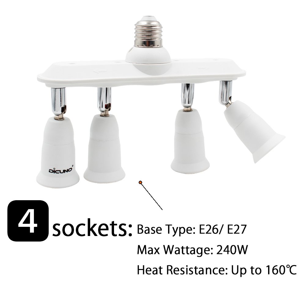 Snapklik.com : Light Socket Splitter 4 Way Adapter, 4 In 1 E26 Socket ...