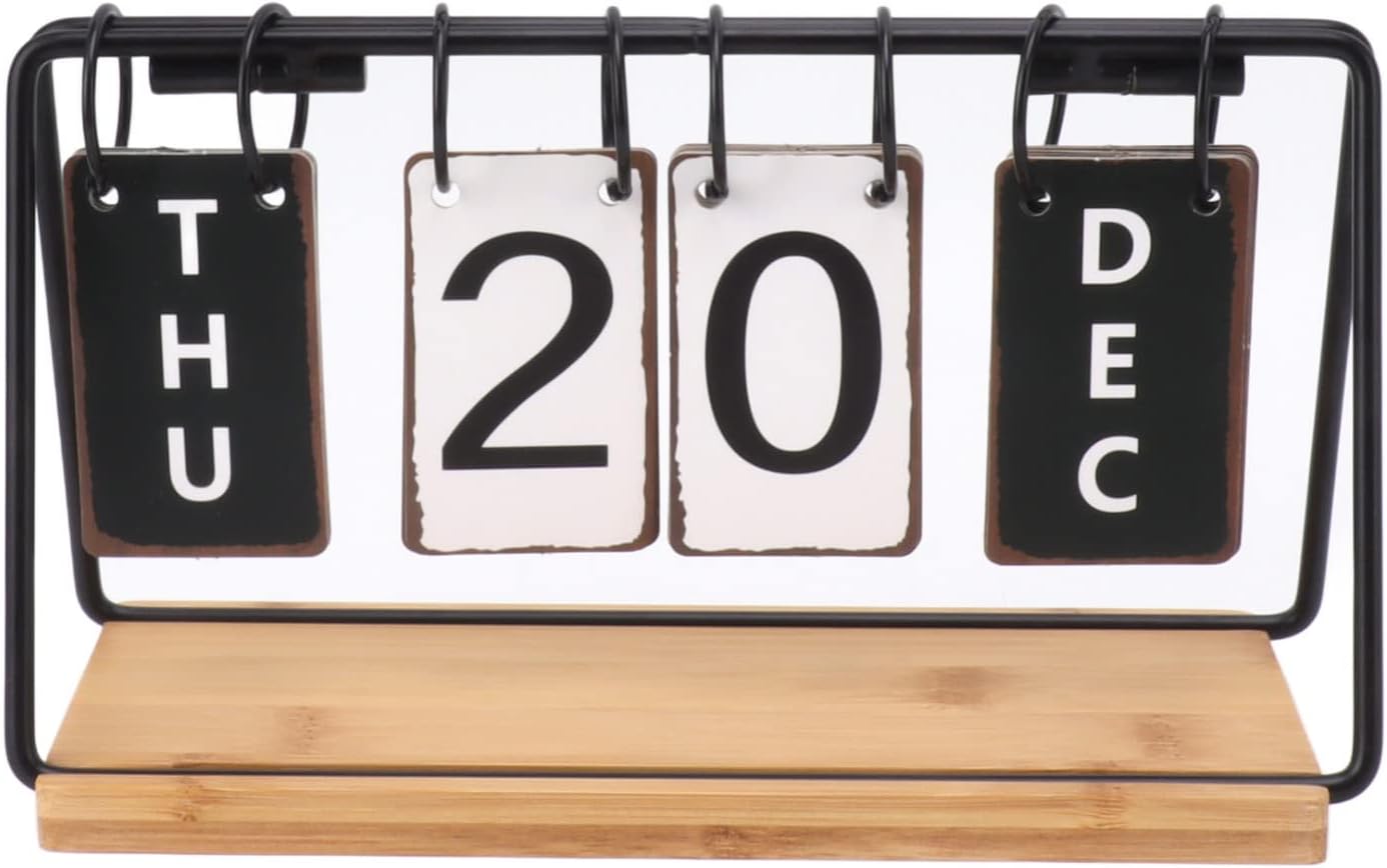 Wooden Desk Calendar, Desk Flip Calendar for Desk, Iron Frame Standing ...