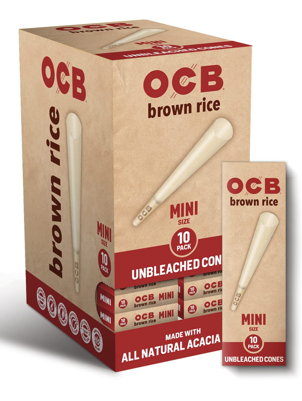 Amazon.com: OCB Brown Rice Unbleached Pre-Rolled Rolling Paper Cones ...