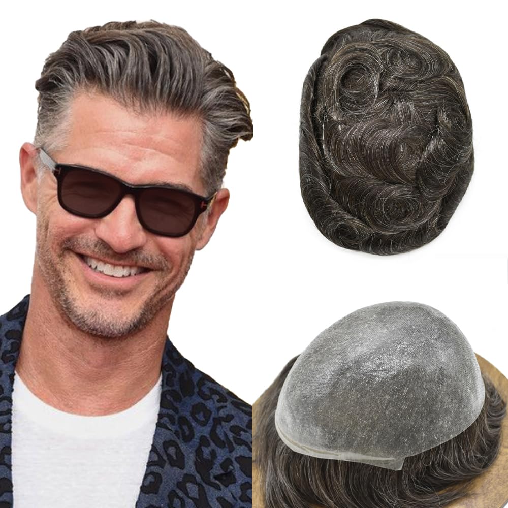 Amazon.com : Mens Toupee Human Hair System 0.08mm Thin Skin Toupee for ...